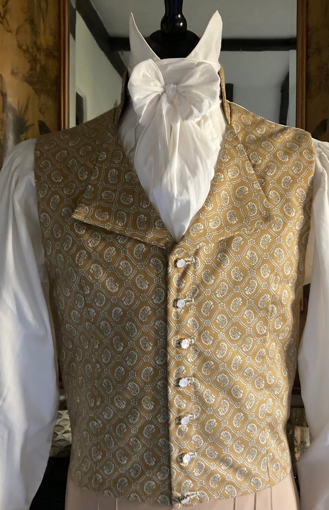 Mens Regency Waistcoat, Single Breasted, Stand Collar, Shaped Lapels ...