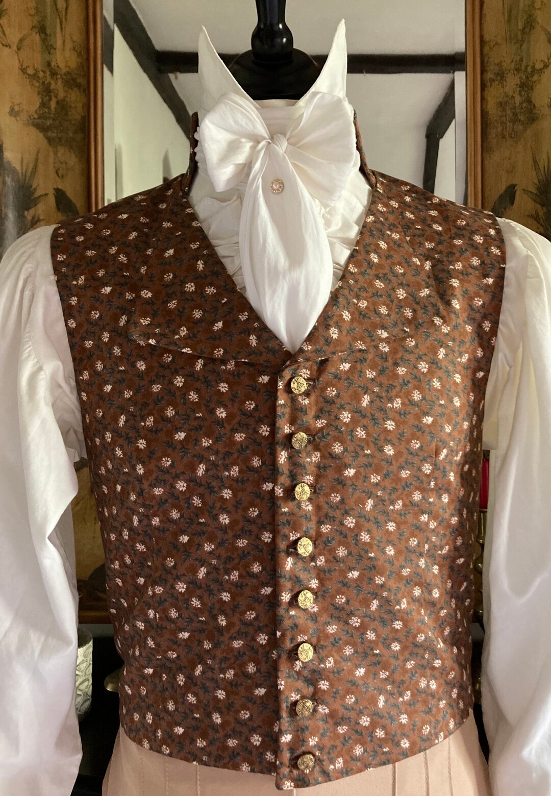 Mens Regency Waistcoat, Single Breasted, Stand Collar, Shaped Lapels ...