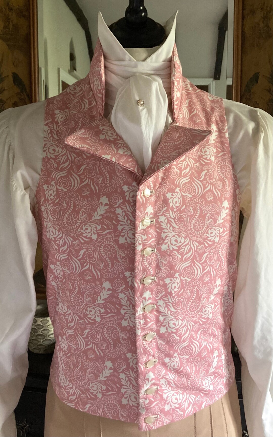 Mens Regency Waistcoat, Single Breasted, Shaped Lapels, Stand Collar ...