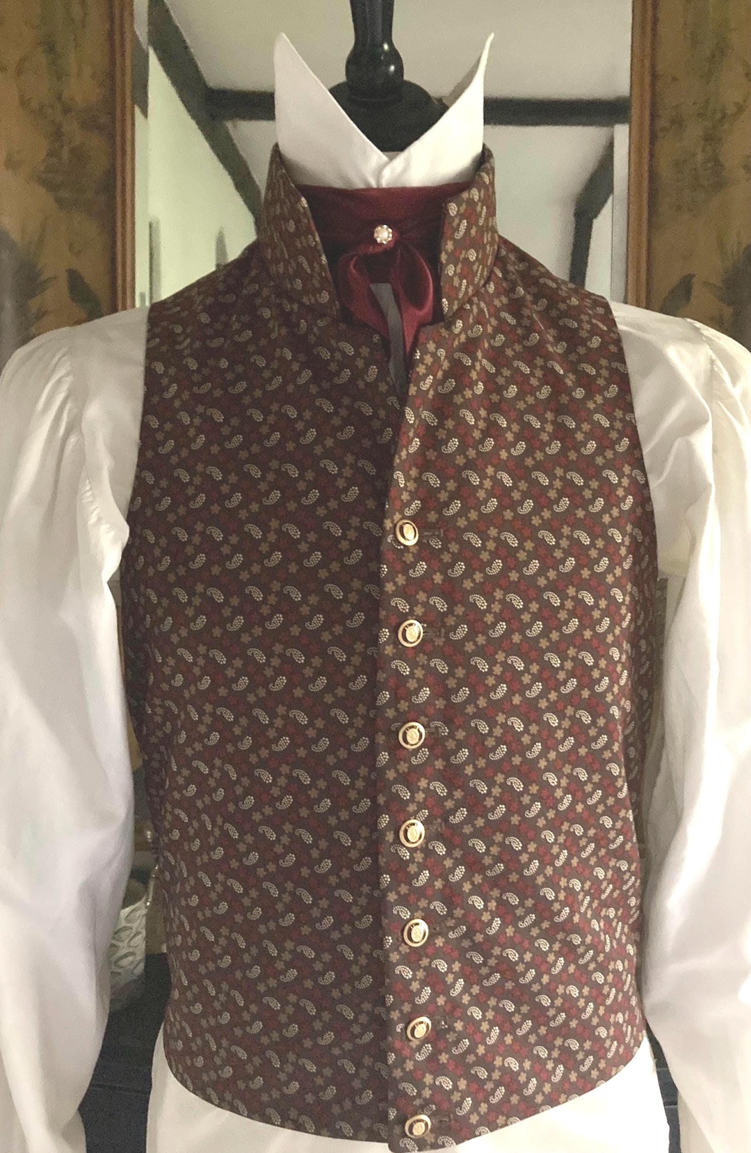 Men's Regency Waistcoat, Single Breasted, Stand Collar, Paisley Period ...