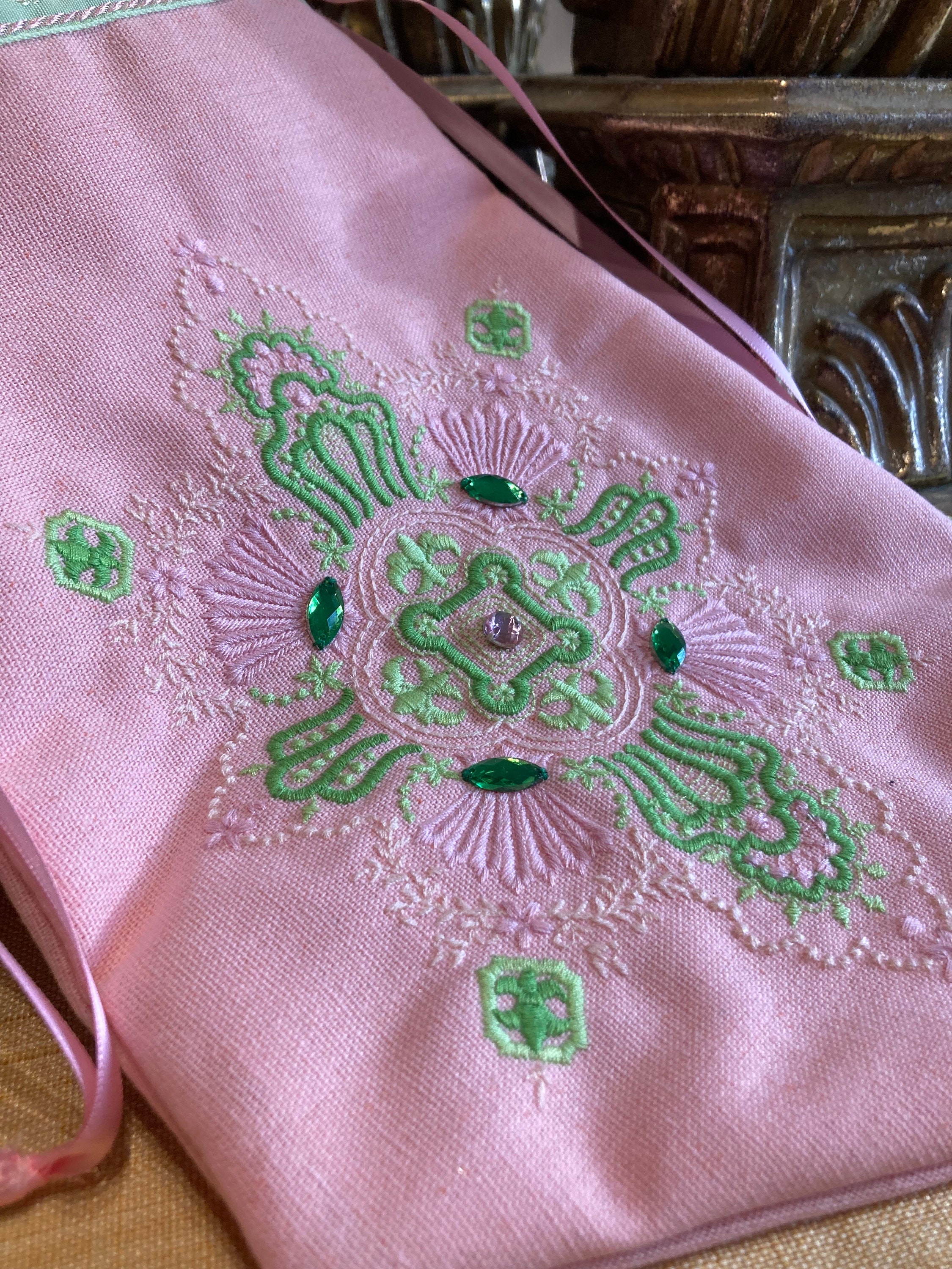 Regency Reticule in a Pink Linen, Stunning Ornate Embroidery Design ...