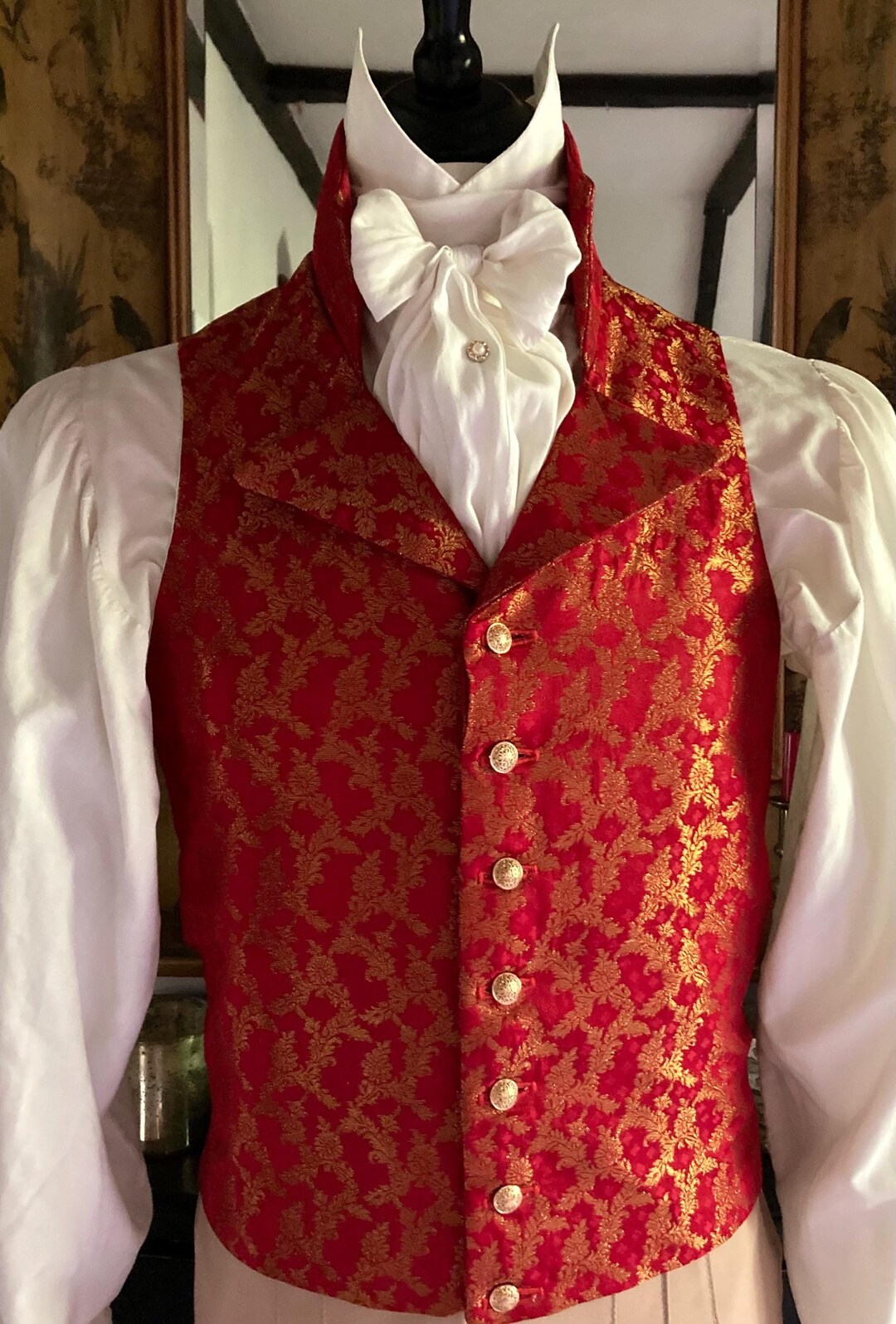 Mens Regency Waistcoat, Single Breasted, Stand Collar, Shaped Lapels ...