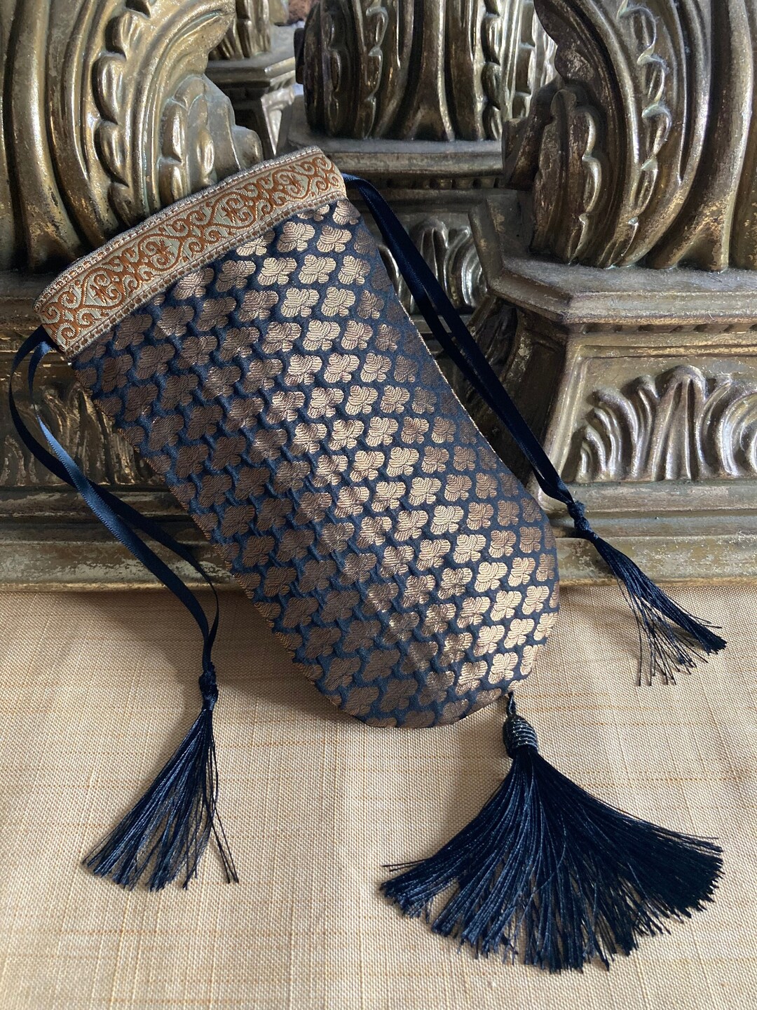 Regency Reticule Made in a Gorgeous Gold and Black Brocade Fabric, Gold ...