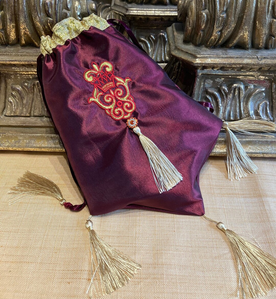 Regency Reticule in a Red Taffeta With a Stunning Embroidery Design in ...