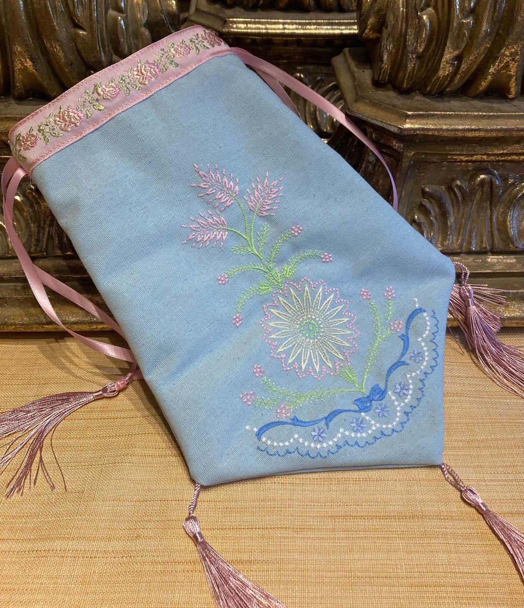 Regency Reticule in a Light Blue Linen, Stunning Embroidery Design in ...