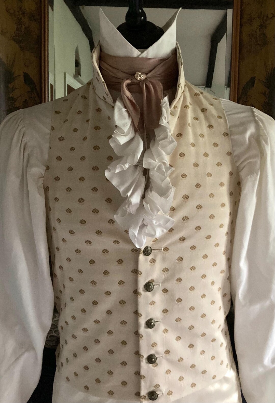 Men's Regency Waistcoat, Single Breasted, Stand Collar, Floral ...