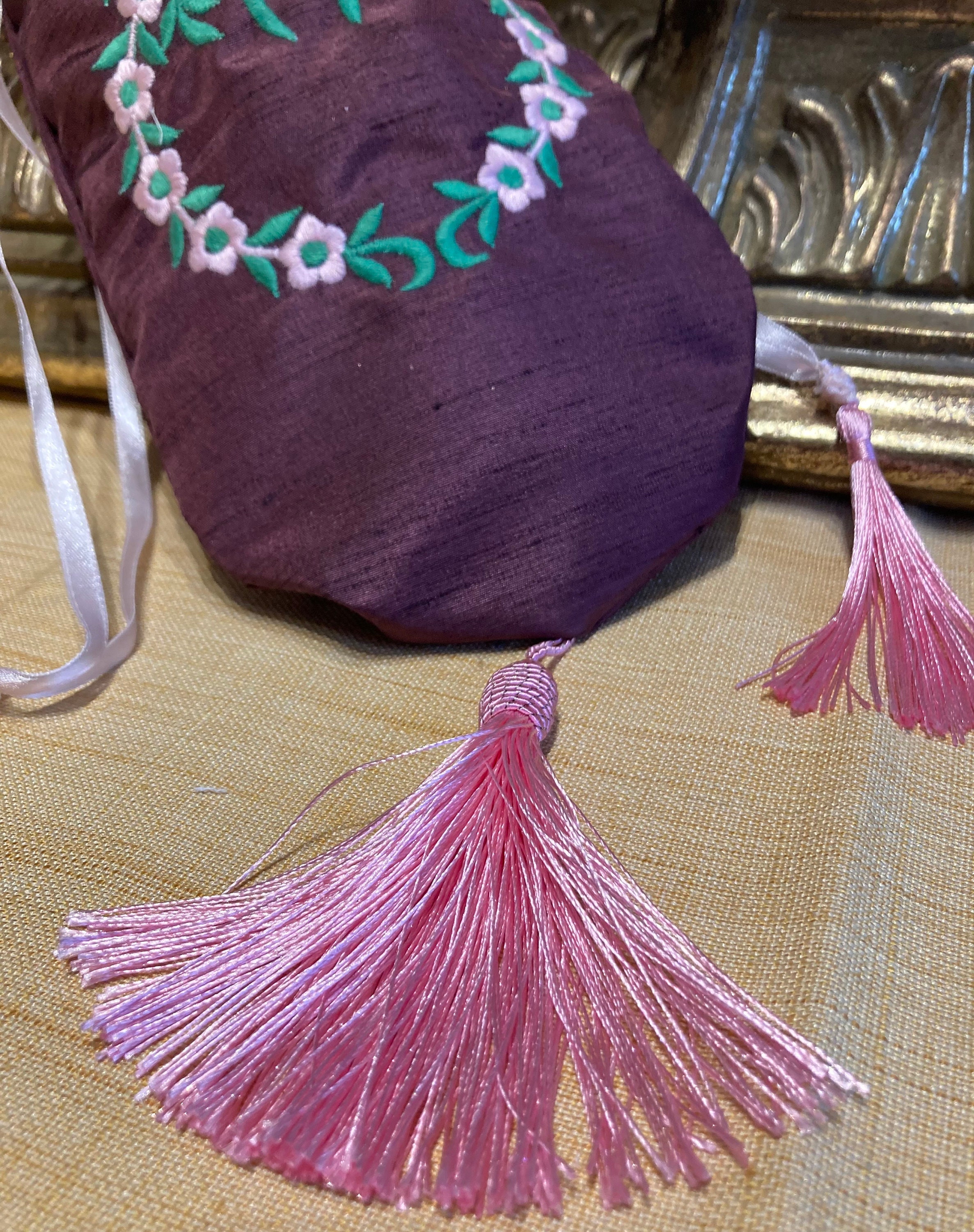 Regency Reticule Made in Purple Satin With a Stunning Floral Embroidery ...