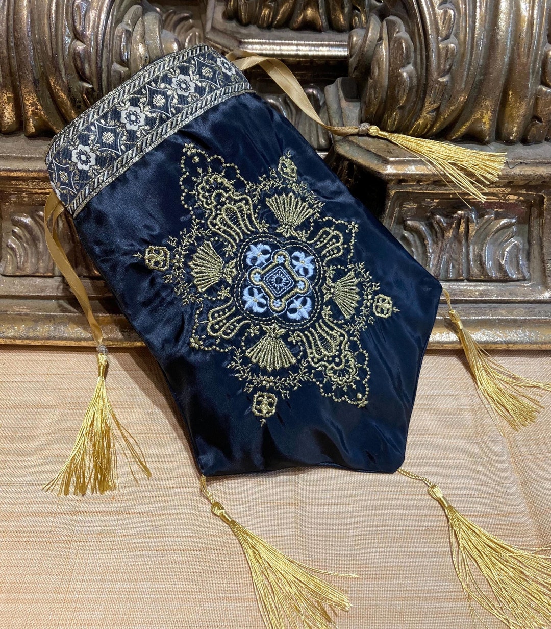 Regency Reticule in a Sumptuous Black Taffeta, Stunning Ornate Gold ...