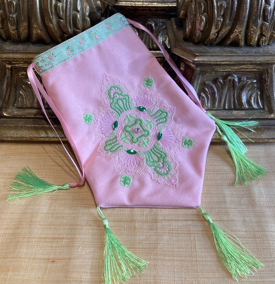 Regency Reticule in a Pink Linen, Stunning Ornate Embroidery Design ...