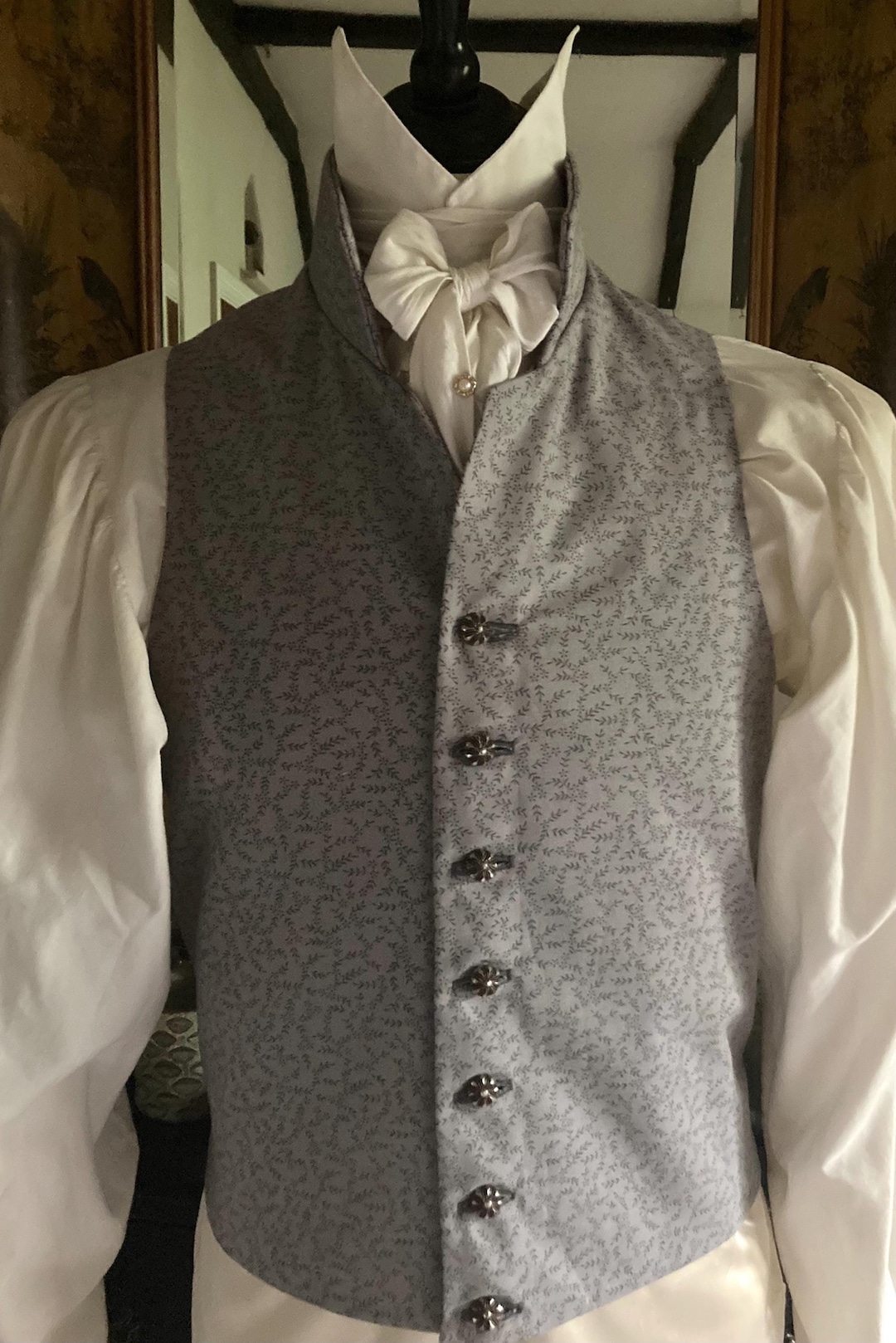 Men's Regency Waistcoat, Single Breasted, Stand Collar, Floral Period ...