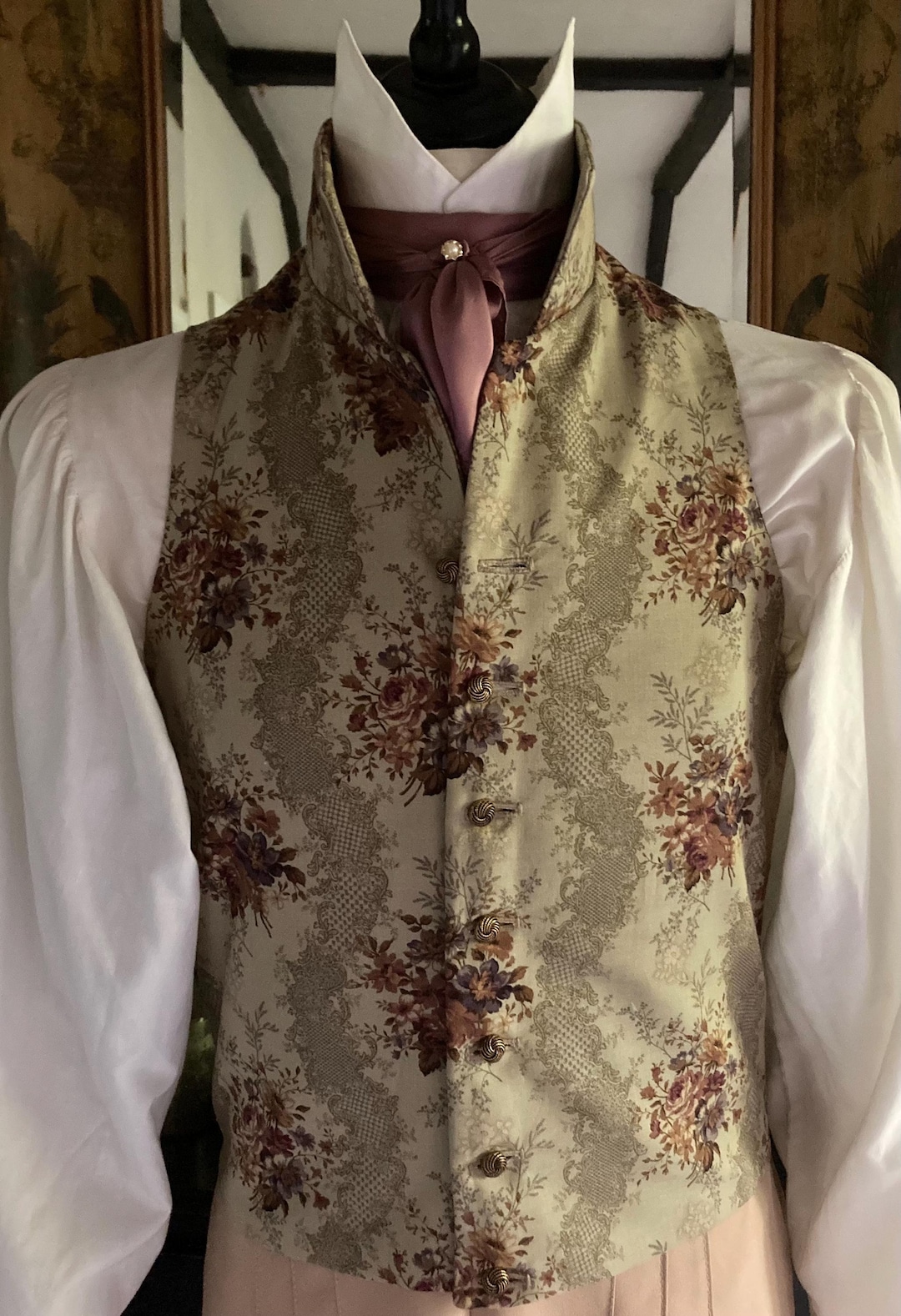 Mens Regency Waistcoat, Single Breasted, Stand Collar, Period ...