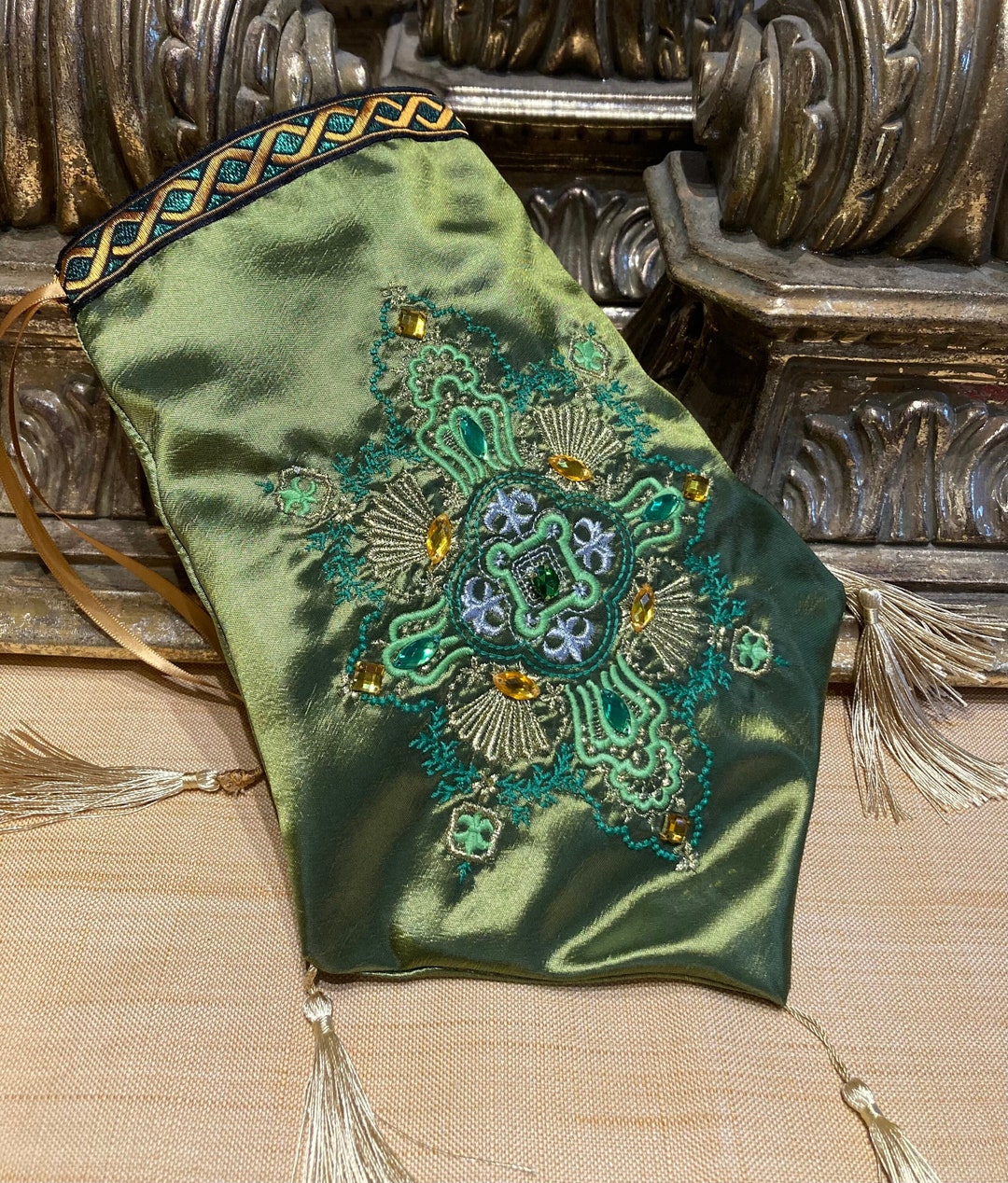 Regency Reticule in a Green Taffeta With a Stunning Embroidery - Etsy