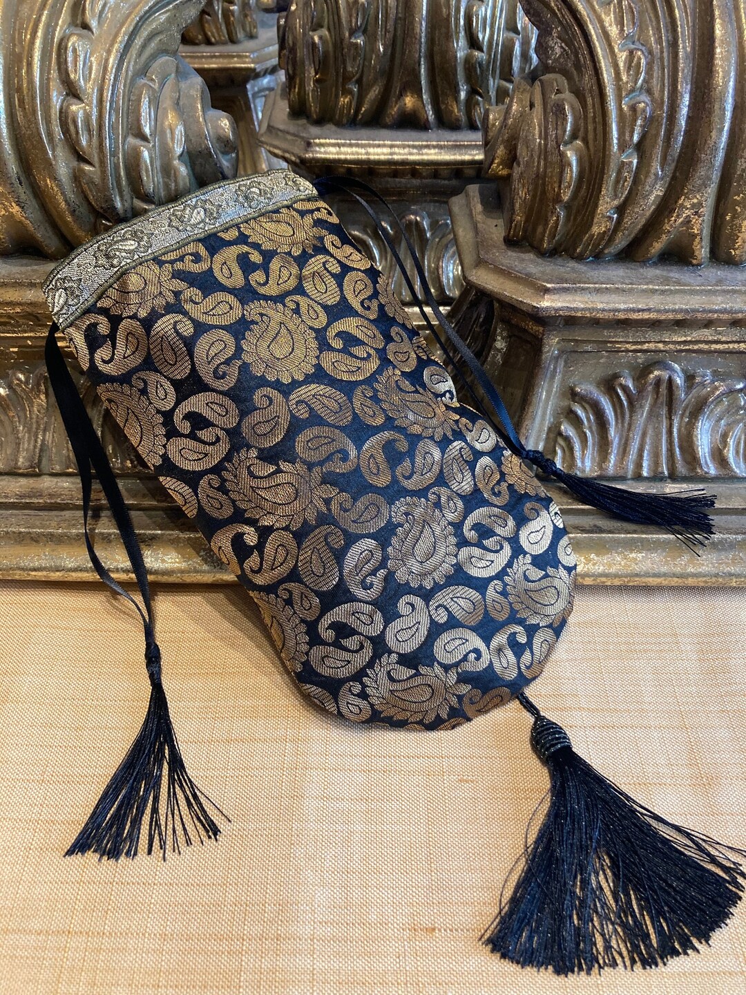 Regency Reticule Made in a Gorgeous Gold and Black Brocade Fabric, Gold ...