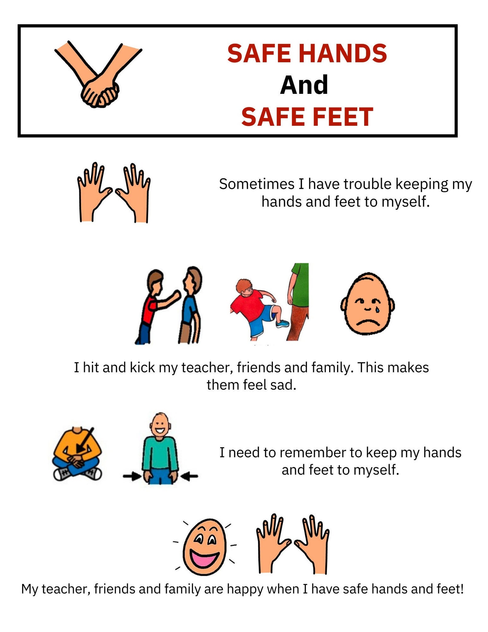 Safe Hands and Feet Social Story for Aggression - Etsy