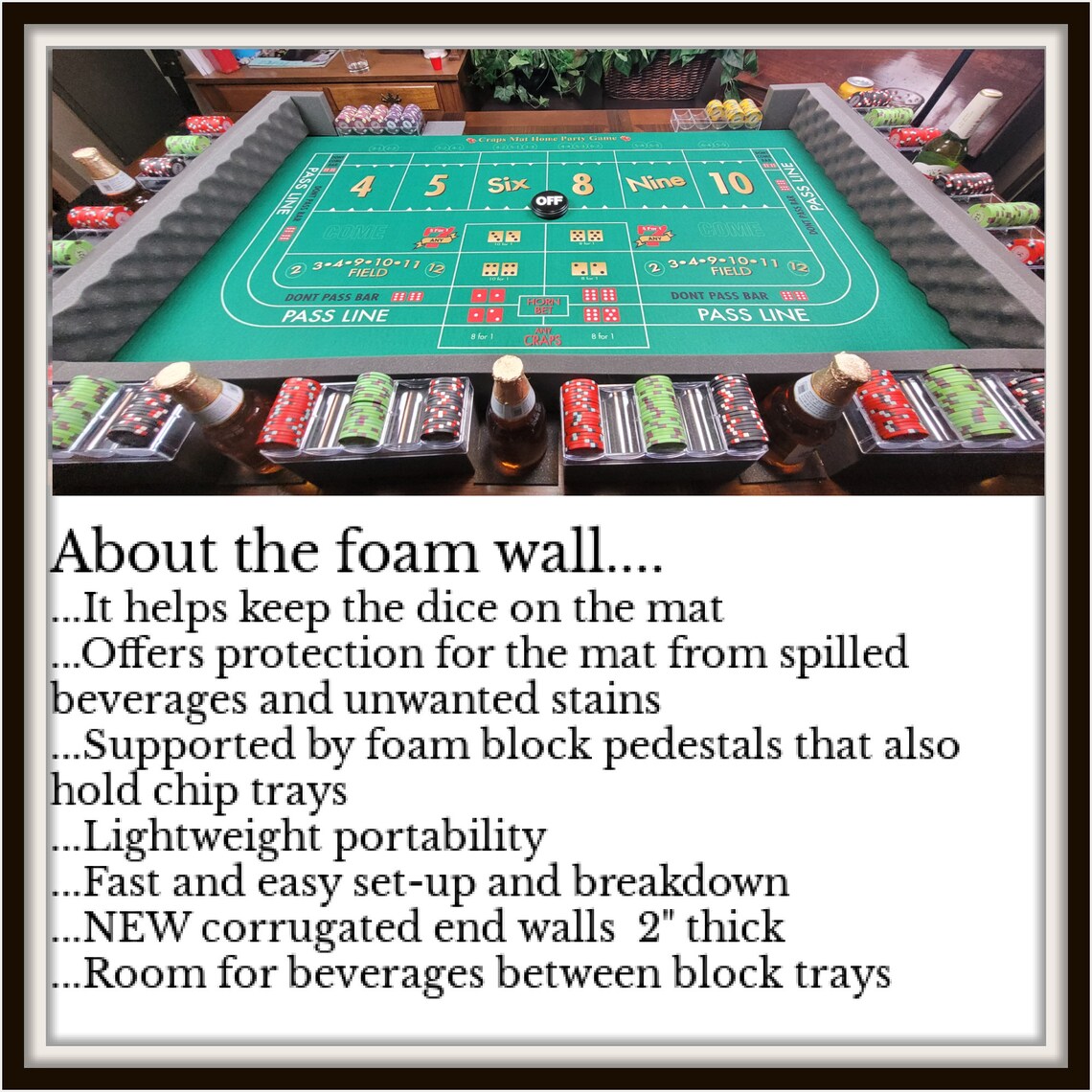 Craps Mat Home Party Game Portable, Lightweight, Comes With Corrugated ...