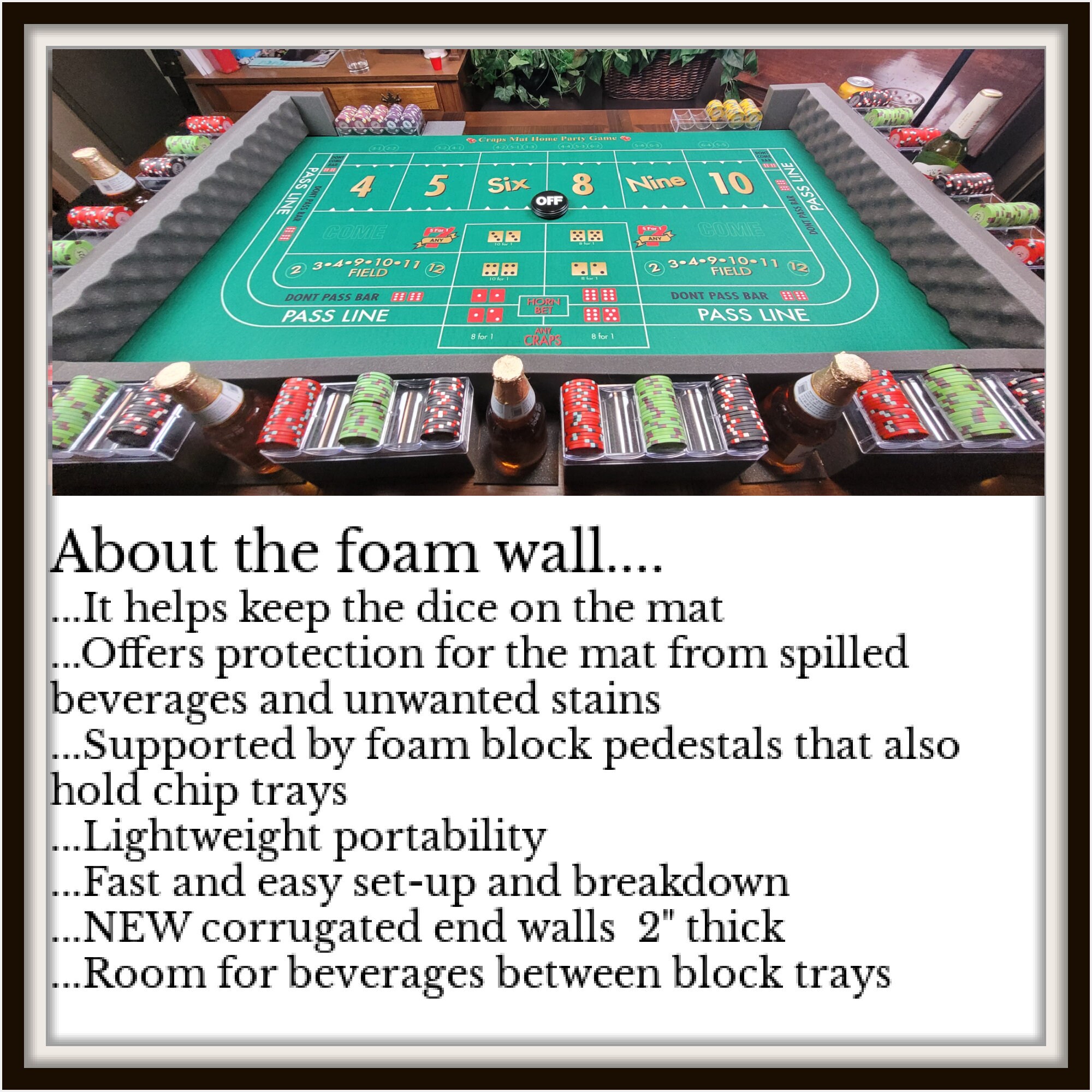 Craps Mat Home Party Game Portable, Lightweight, Comes With Corrugated ...