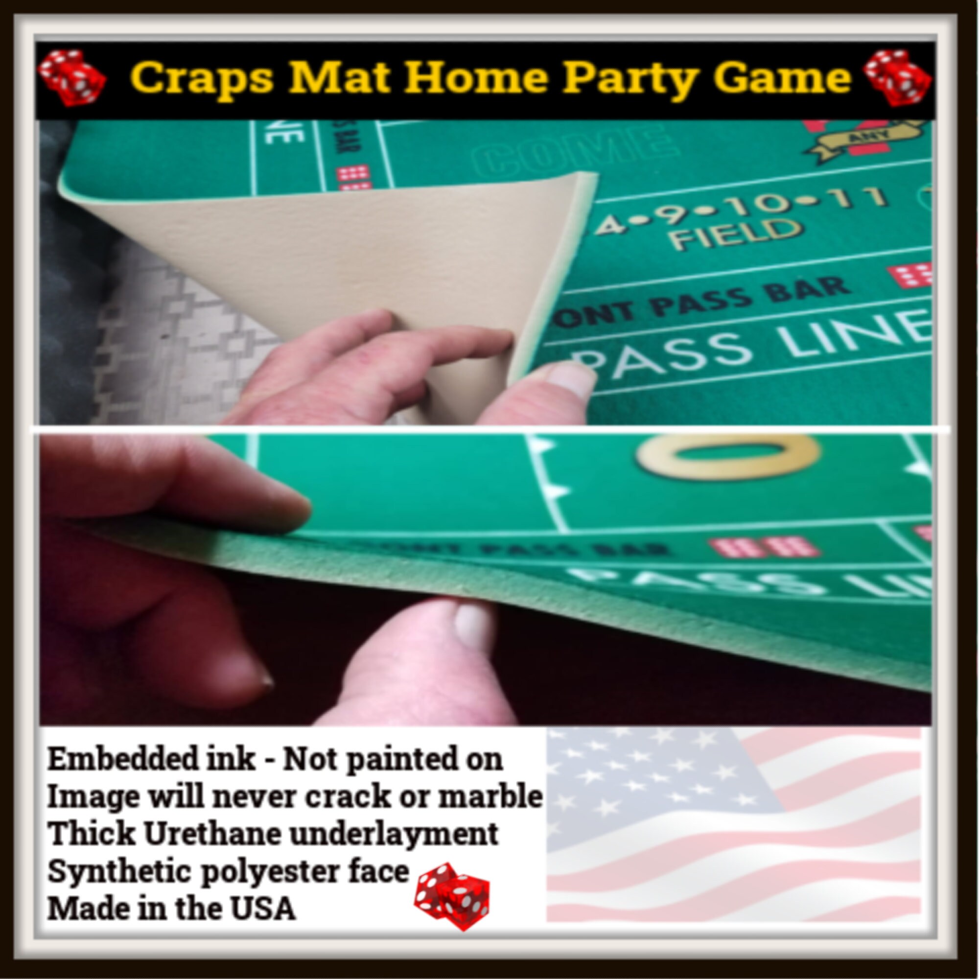 Craps Mat Home Party Game Portable, Lightweight, Comes With Corrugated ...