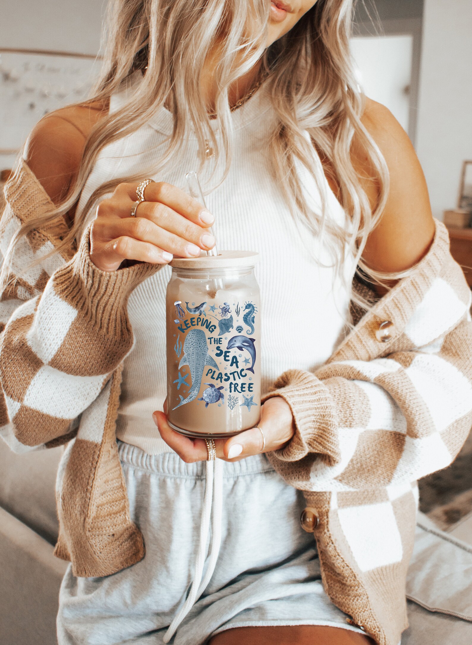 Ocean Inspired Glass Tumbler Whale Shark Cup Keeping the Sea Plastic ...