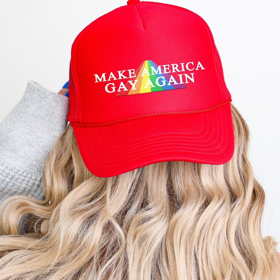 Embroidered Make America Gay Again Hat Retro Rainbow Trucker Cap Red ...
