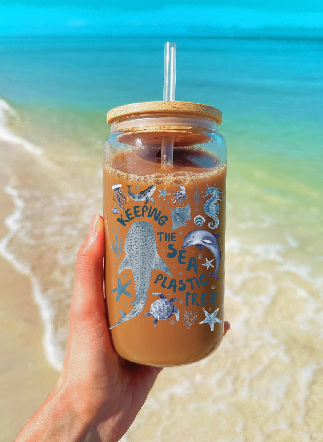 Ocean Inspired Glass Tumbler Whale Shark Cup Keeping the Sea Plastic ...