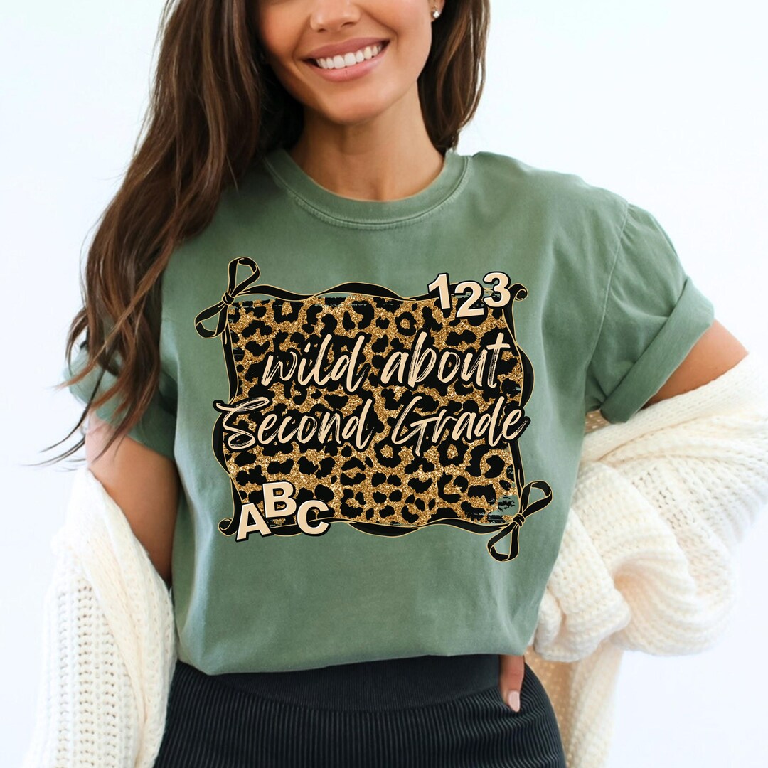 Second Grade Teacher Shirt Cheetah Print Coquette Ribbon Bow Back to ...