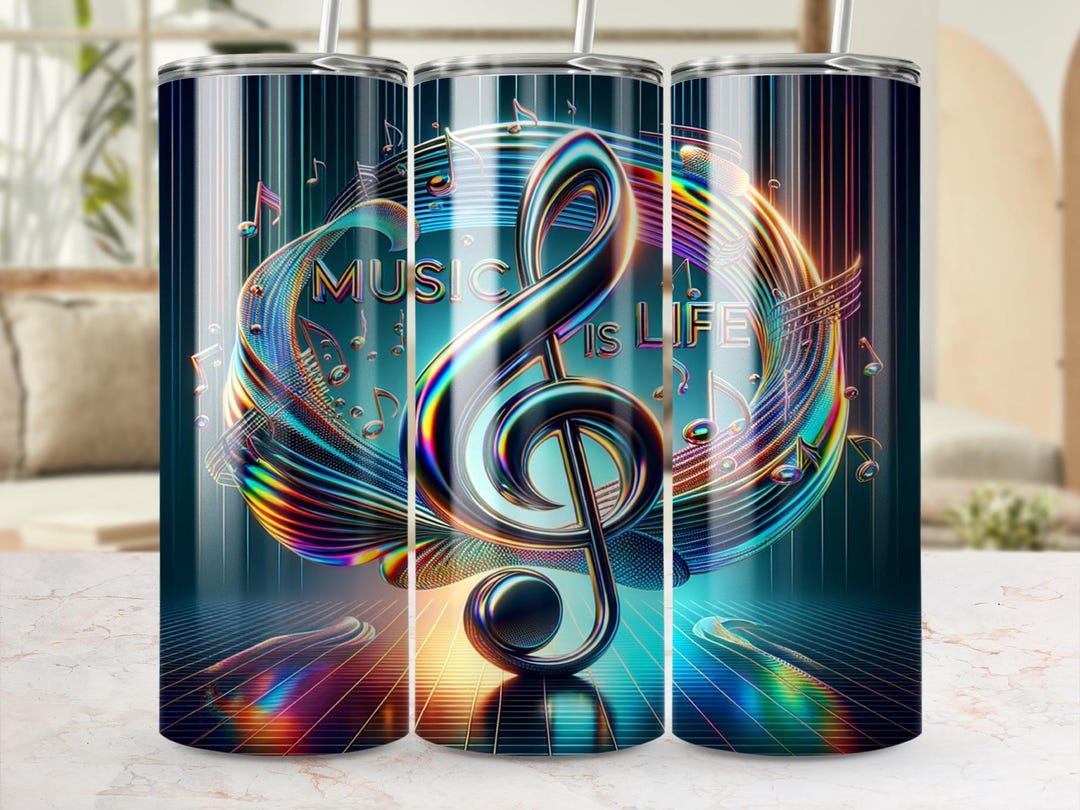 Musical Treble Clef Digital Tumbler Wrap PNG, Music is Life Sublimation ...