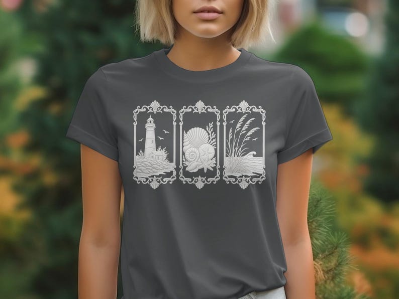 Coastal Triptych PNG, Faux Embroidery Beach Shirt Sublimation ...