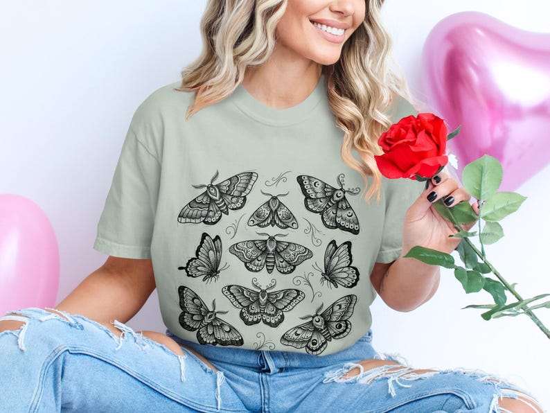 Moth and Butterfly Tattoo Style T-shirt PNG, Detailed Insect Clipart ...