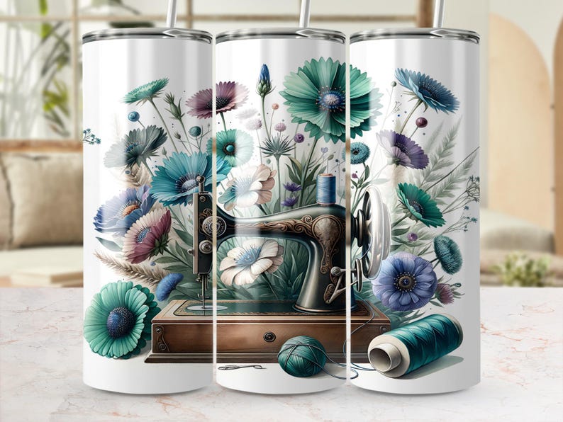 Floral Sewing Machine Wrap, 20 Oz PNG, Vintage Style Sublimation Design ...