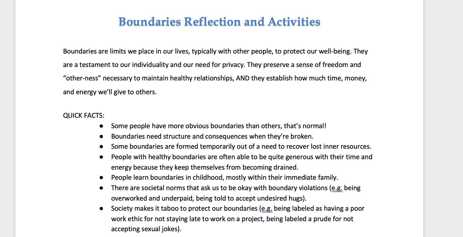 Boundaries Worksheet With Reflection Activities - Etsy