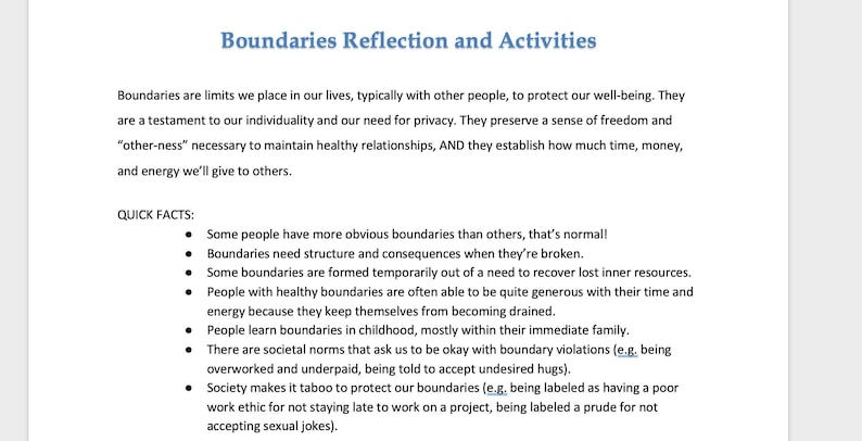 Boundaries Worksheet With Reflection Activities - Etsy