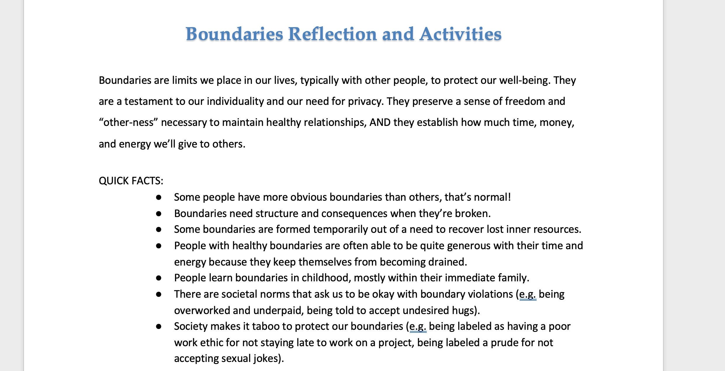 Boundaries Worksheet With Reflection Activities - Etsy