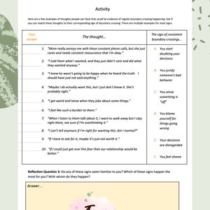 Boundaries Worksheet With Reflection Activities - Etsy