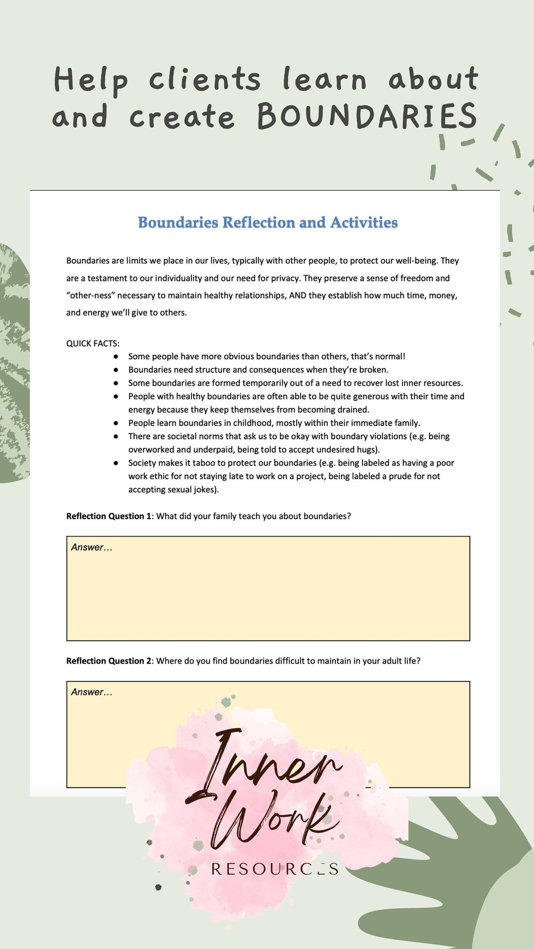 Boundaries Worksheet With Reflection Activities - Etsy