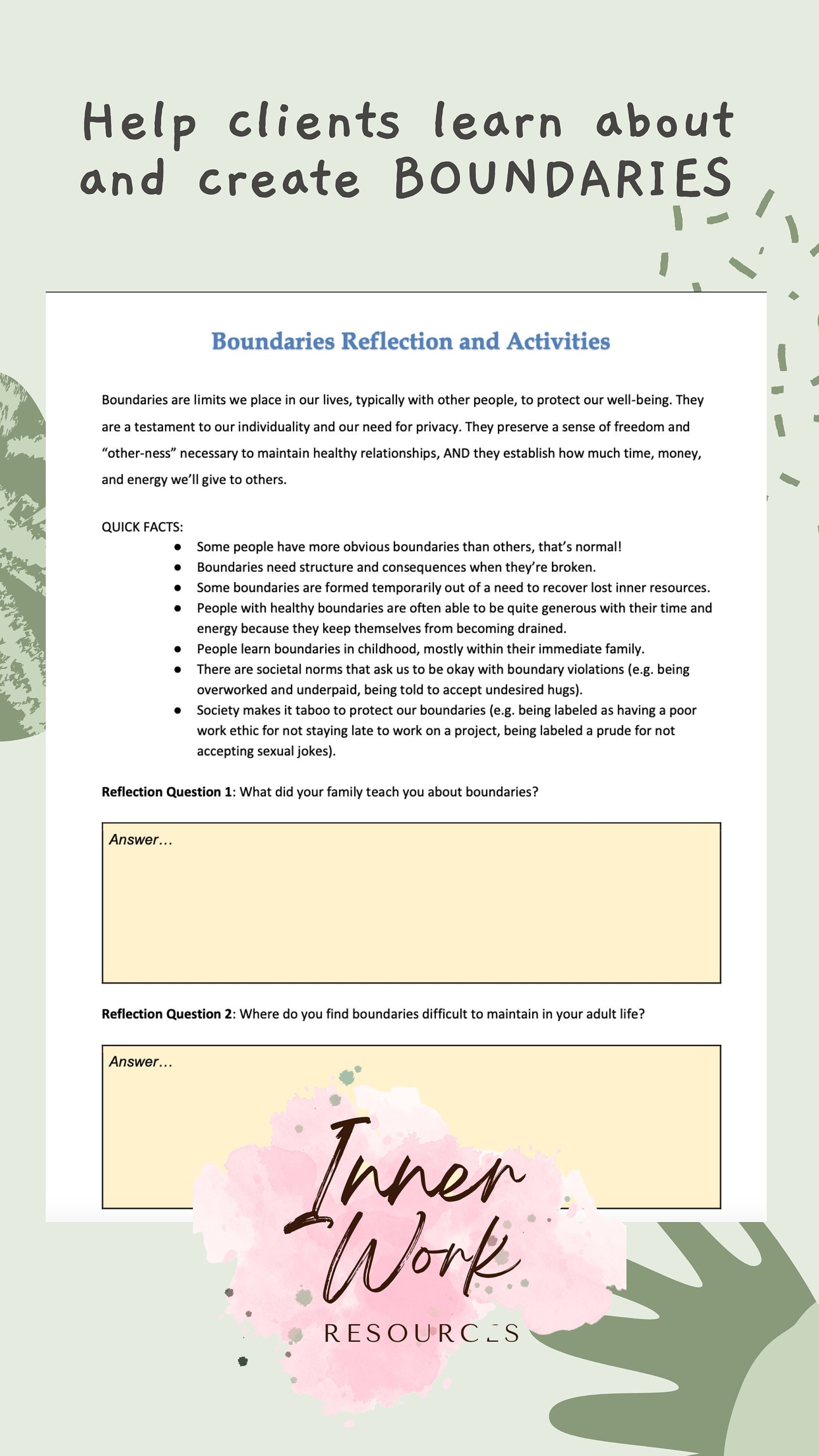 Boundaries Worksheet With Reflection Activities - Etsy