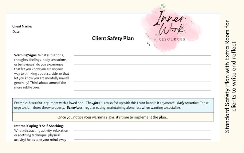 Safety Plan for Clients With Suicidal Ideation - Etsy