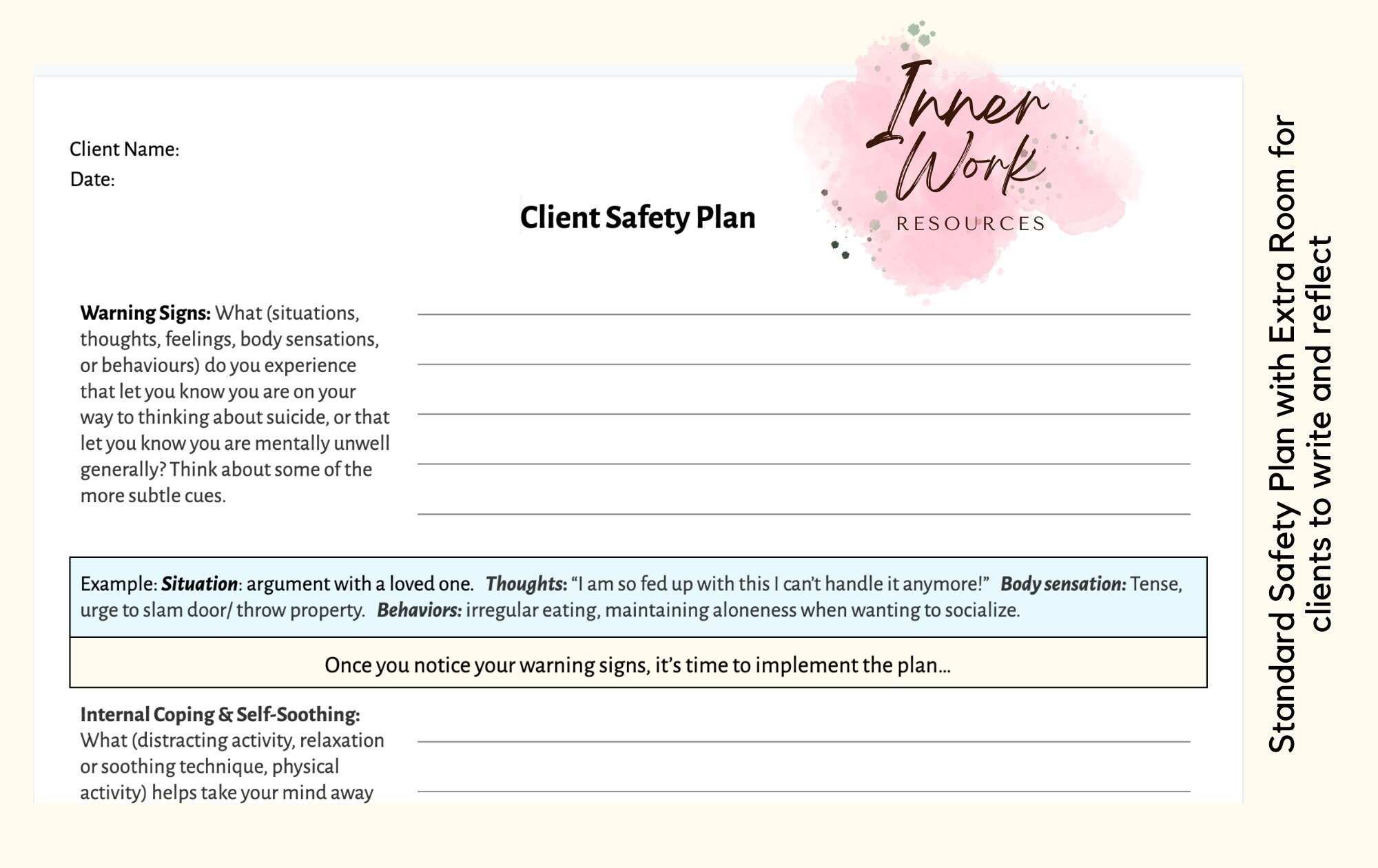 Safety Plan for Clients With Suicidal Ideation - Etsy