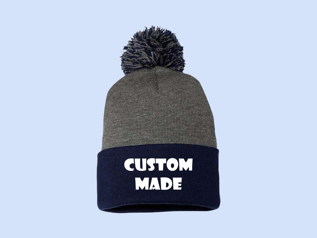 Pom Pom Knit Cap With Custom Embroidery – Your Logo, Text or Graphic ...