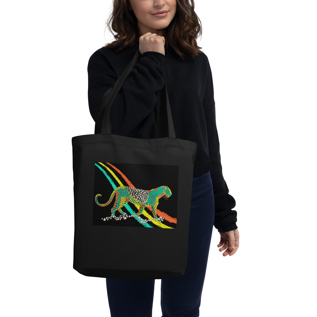 Neon Panter Leopard Walking With the Daisies Eco Tote Bag - Etsy