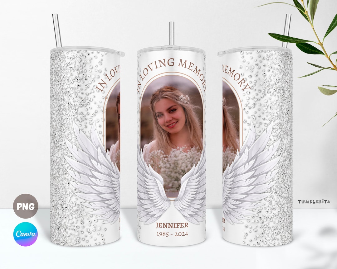 Memorial Photo Tumbler PNG and Canva Wraps, in Loving Memory Cup Design ...