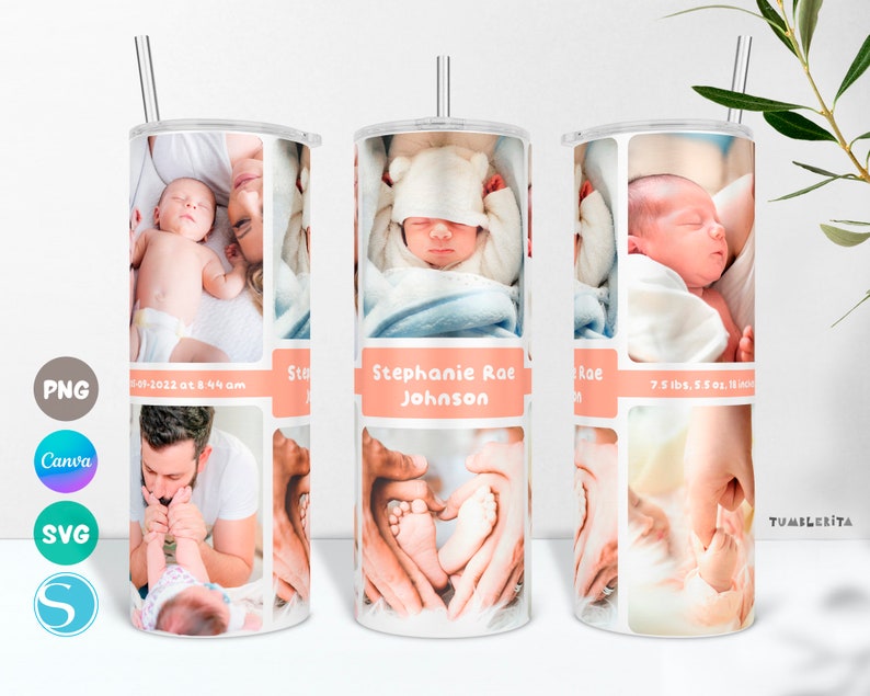 Baby Photo Tumbler PNG Wrap Personalized Newborn Cup Design - Etsy