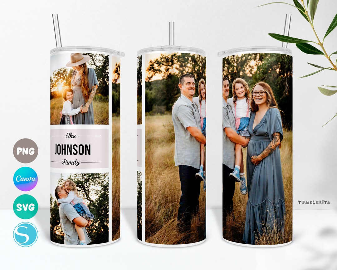 Family Name Photo Tumbler PNG and SVG Wrap & Canva Template, Picture ...