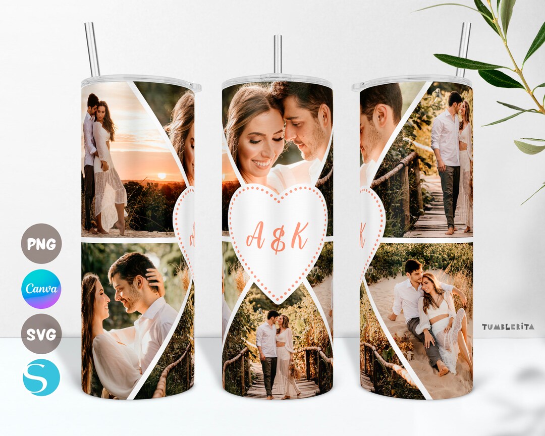 Photo Collage Tumbler Design With Couple Initials, Personalized Picture ...