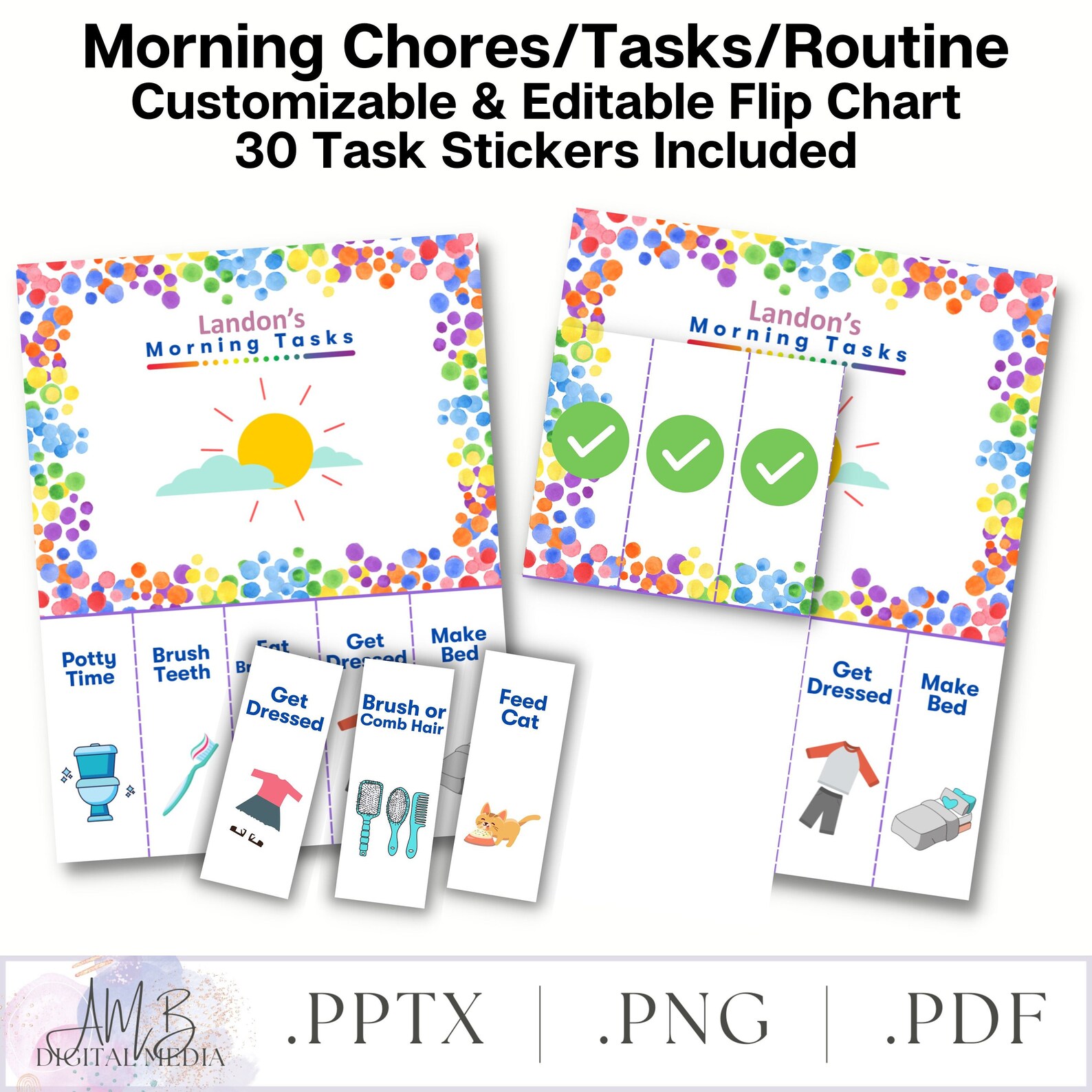 Kids Morning Task Chart Customize -8.5x 11 Inch Chore Chart - Visual ...