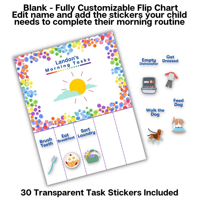 Kids Morning Task Chart Customize -8.5x 11 Inch Chore Chart - Visual ...