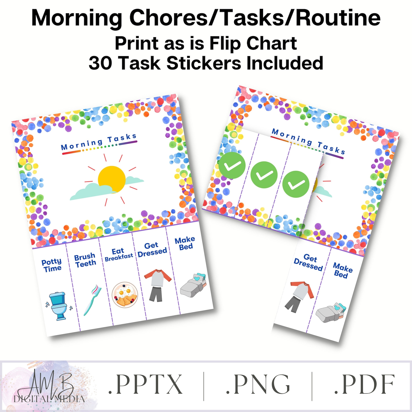 Kids Morning Task Chart Customize -8.5x 11 Inch Chore Chart - Visual ...
