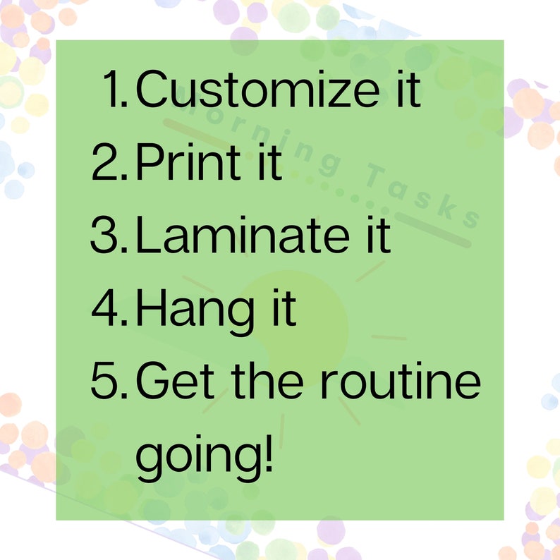 Kids Morning Task Chart Customize -8.5x 11 Inch Chore Chart - Visual ...