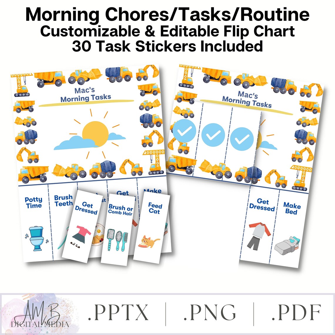 Kids Morning Task Chart, Chore Chart, Visual Picture Daily Chart, To-do ...