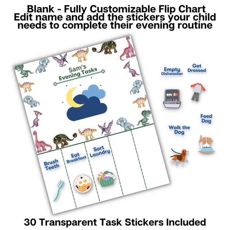 Kids Evening Chore Chart: Dinosaur Visual Flip Chart (digital Download ...