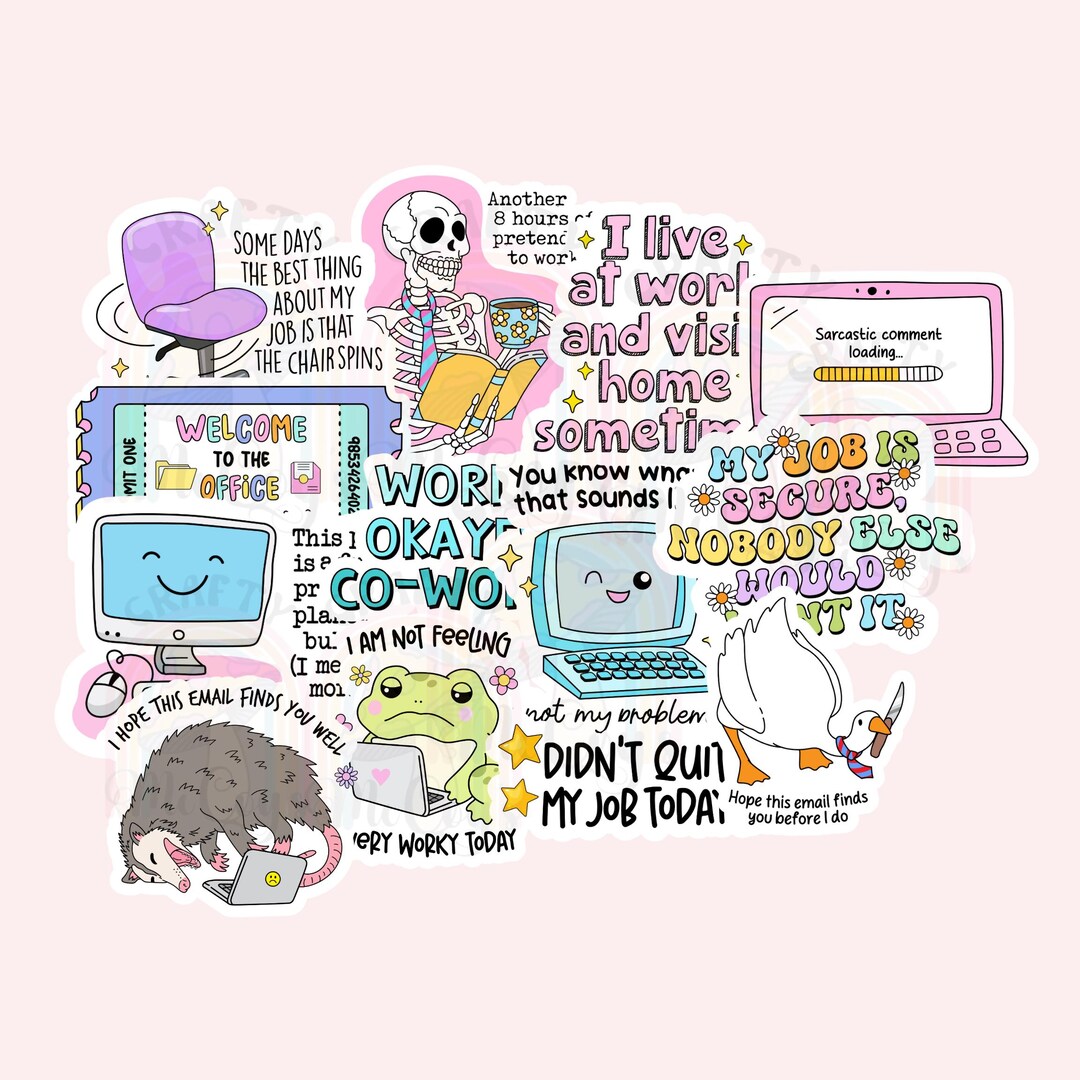 Sarcastic Funny Work Stickers 12 Designs Handmade Waterproof 12/36/60 ...
